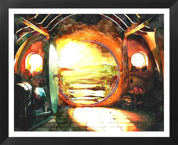 The Hobbit Home Bag End Painting the Shire Hobbit Hole Lord of | Etsy