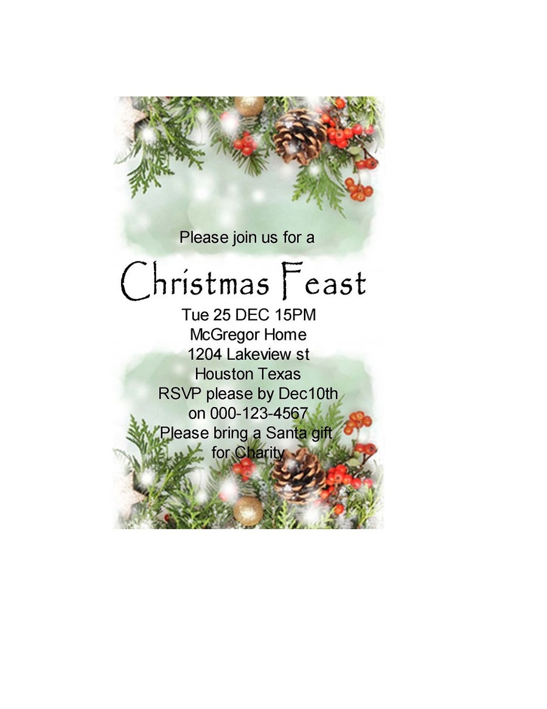 Christmas Feast Invitation, Christmas Feast Card Invitation ...