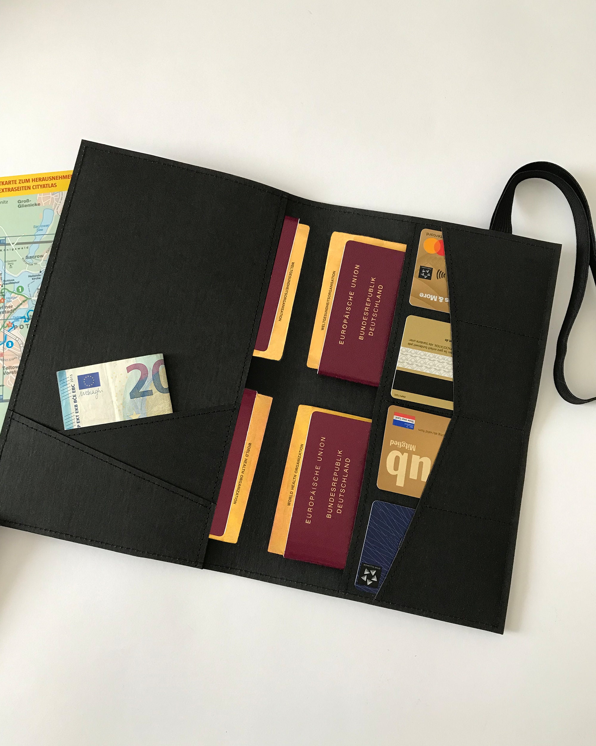 Travel Case, Handmade, Sustainable Made of Paper Leather, Black, Travel ...