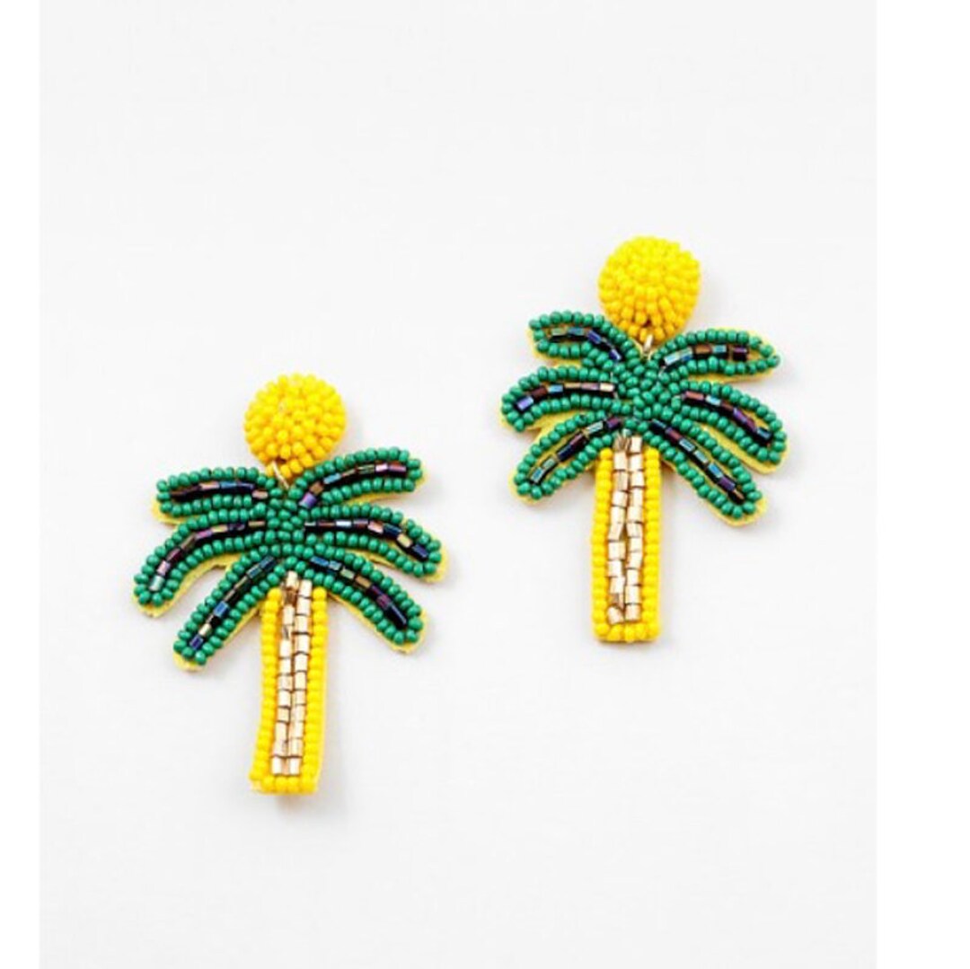 Beaded Palm Tree Handmade Earrings - Etsy