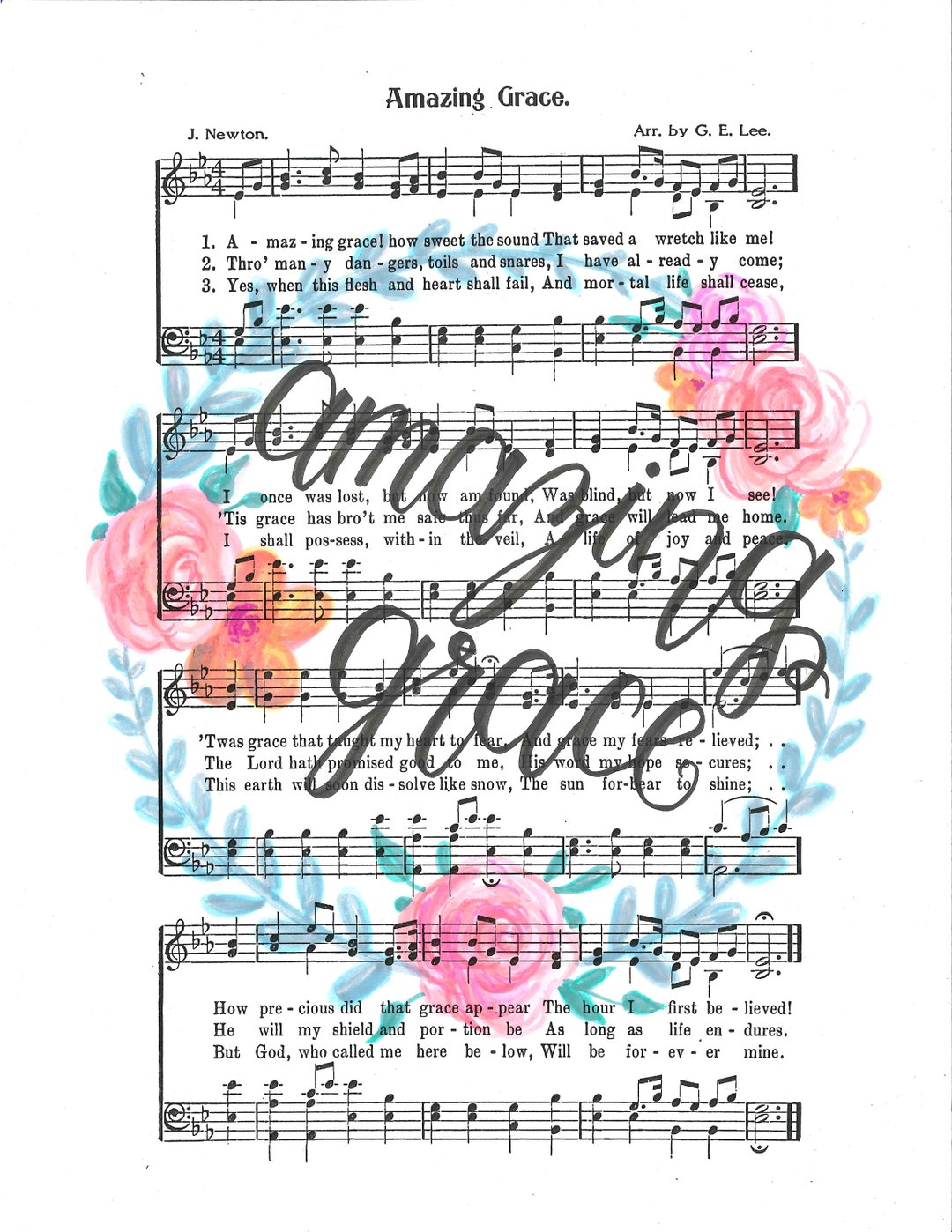 Amazing Grace Hymn Art, Sheet Music, Instant Download, Hymnal Print ...