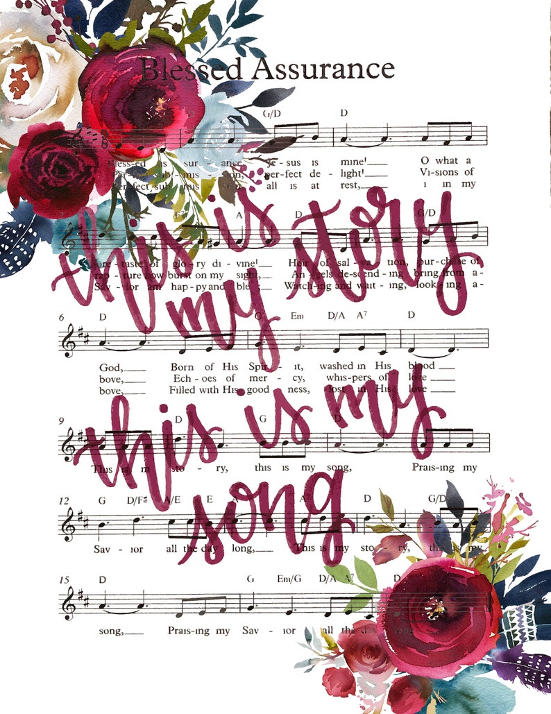 Blessed Assurance Hymn Sheet Music Floral Print (digital Download) - Etsy