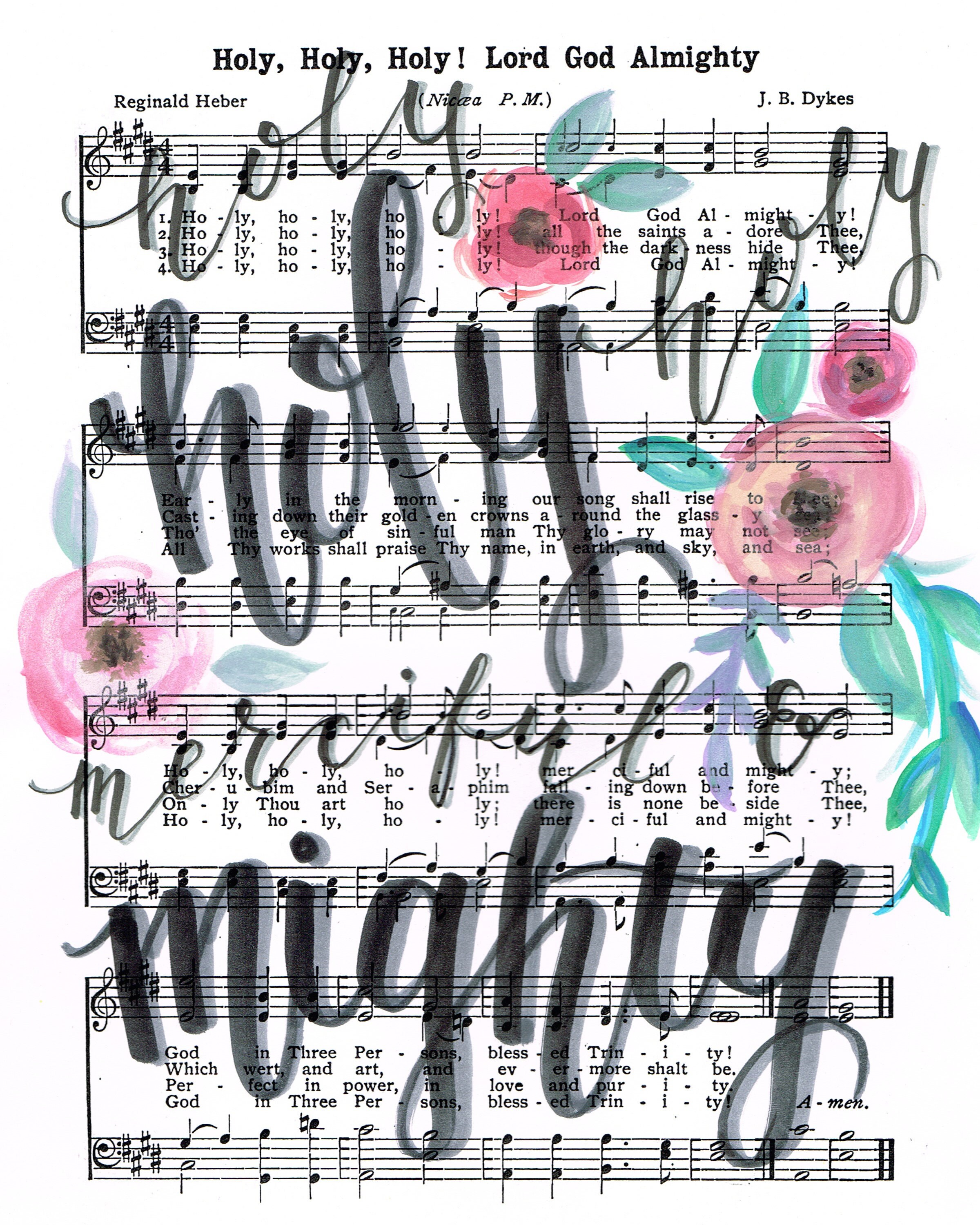 Holy, Holy, Holy Hymn Art, Sheet Music, Instant Download, Hymnal Print ...