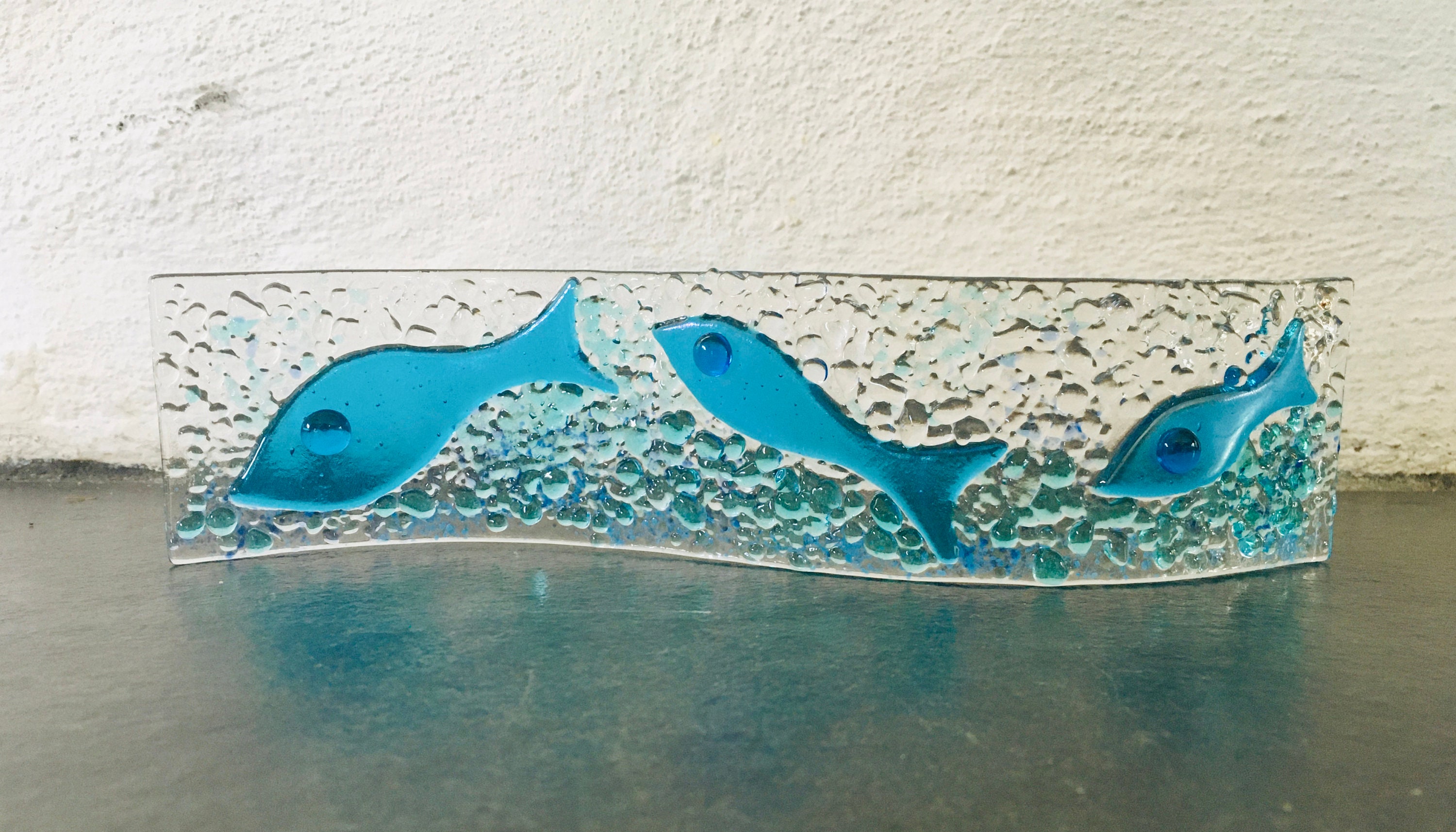 Three Swimming Fish Fused Glass Art Stand Alone Curve. - Etsy