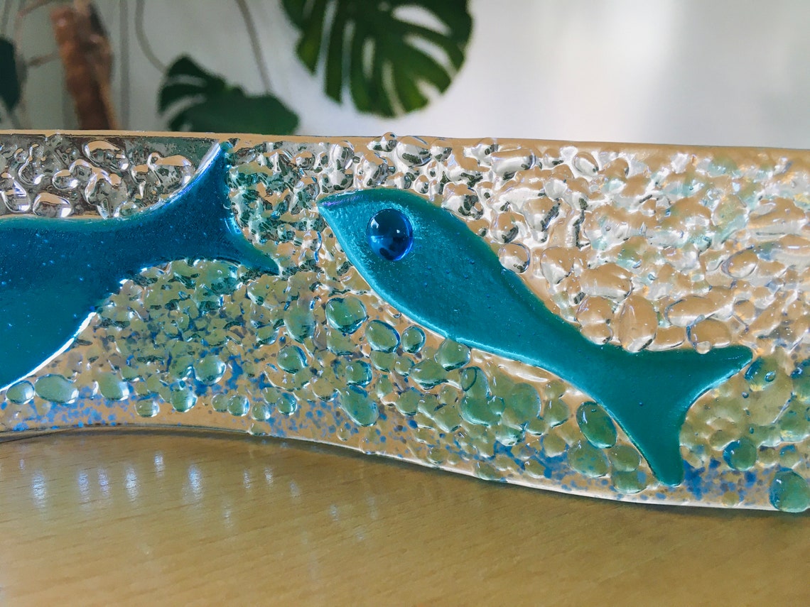 Three Swimming Fish Fused Glass Art Stand Alone Curve. - Etsy