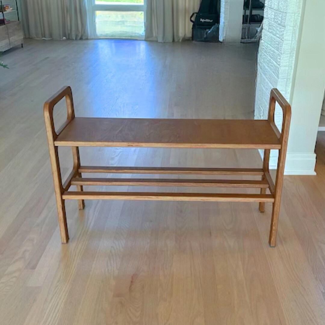 Mid-century Entryway Bench, Teak Entryway Shoe Bench, Narrow Bench ...