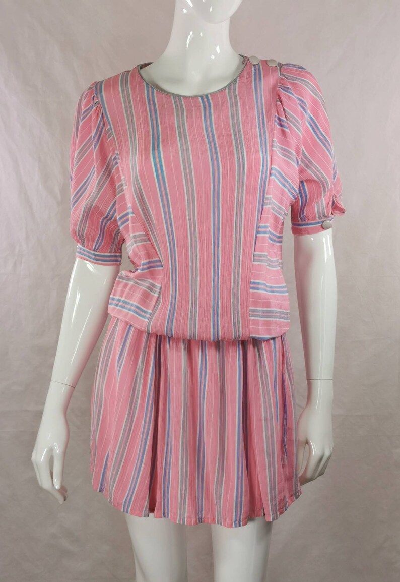 1980s Vintage Pastel Pink Mini Dress Blue Pink Stripe Short - Etsy UK