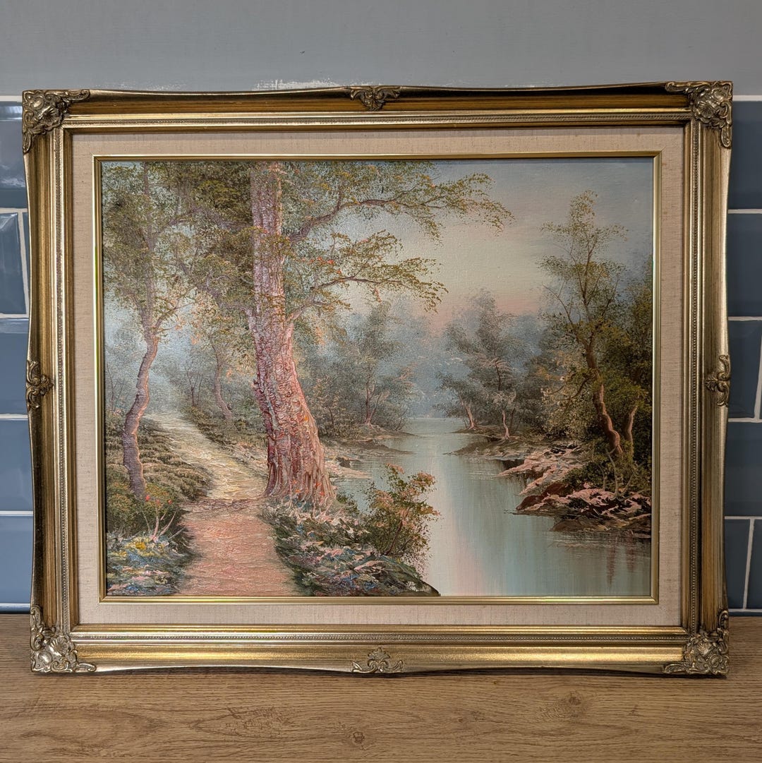 Vintage Original Oil Painting Picturesque Scene Countryside Lake Irene ...