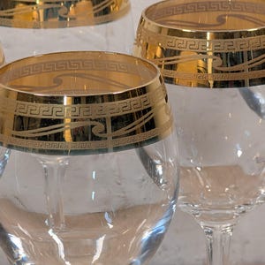 Six Vintage Wine Glasses Gold Rims Greek Key Pattern Cristalleria ...