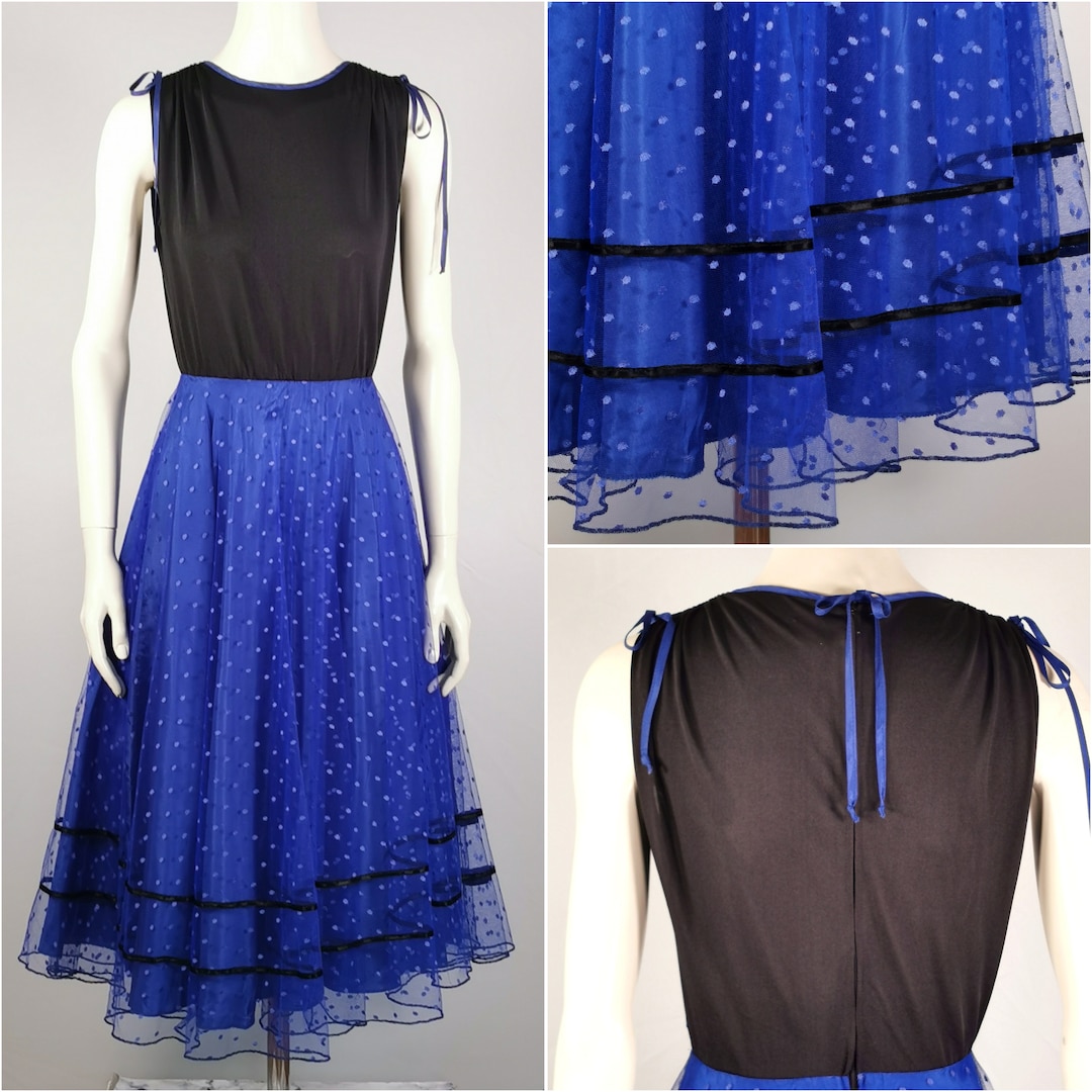80s Vintage Blue Net Prom Dress Vintage Evening Cocktail Dress Blue ...