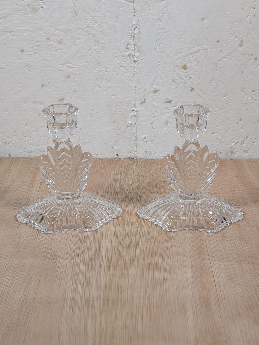 Art Deco 1930s Vintage Pressed Clear Glass Candlesticks Set of Two Pair ...