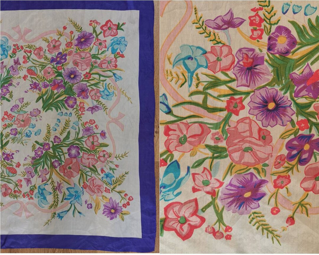 Vintage Yves Rocher Floral Silk Scarf - Sheer Pastel Flower Bloom Print ...