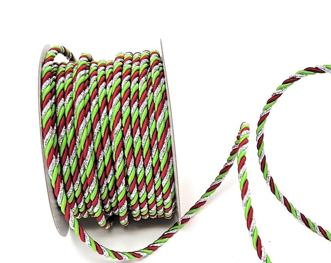 Lime Green, Red, and Silver Twisted Rope Christmas Ribbon, 30 Feet - Etsy