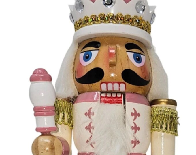 White and Pink Rose Gold Soldier 9" Wood Christmas Nutcracker ...