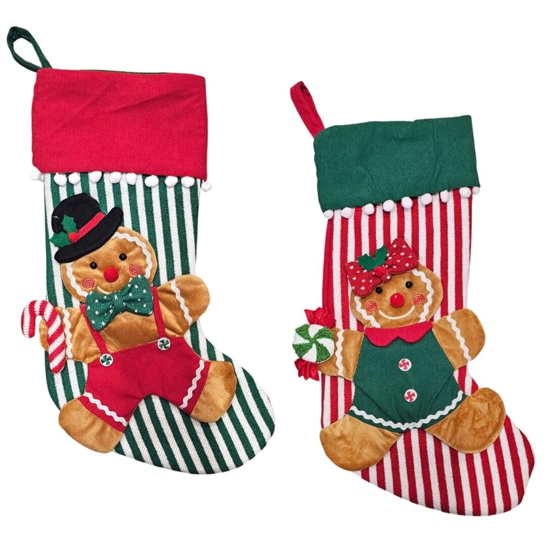Boy and Girl Gingerbread Man Peppermint Stripe Christmas Stockings ...