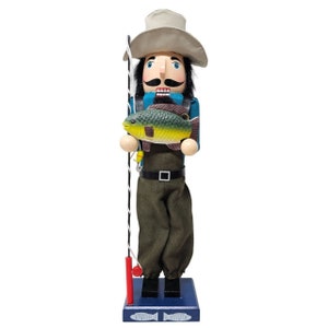 Fisherman Fishing Pole Fish 14" Wood Nutcracker - Personalized ...