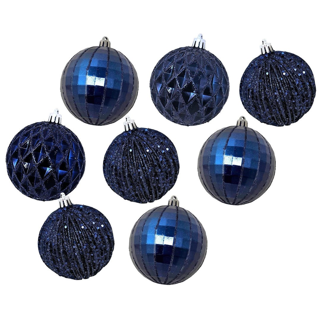 Navy Blue Round Ball Christmas Ornaments Set of 8, Shatterproof - Etsy