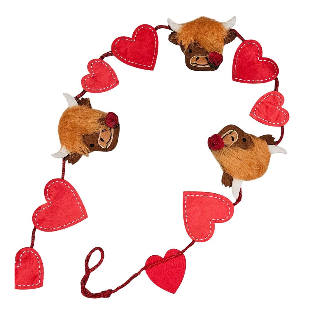 Brown Highland Cow Valentine's Day Red Heart Garland, 6 Feet - Etsy