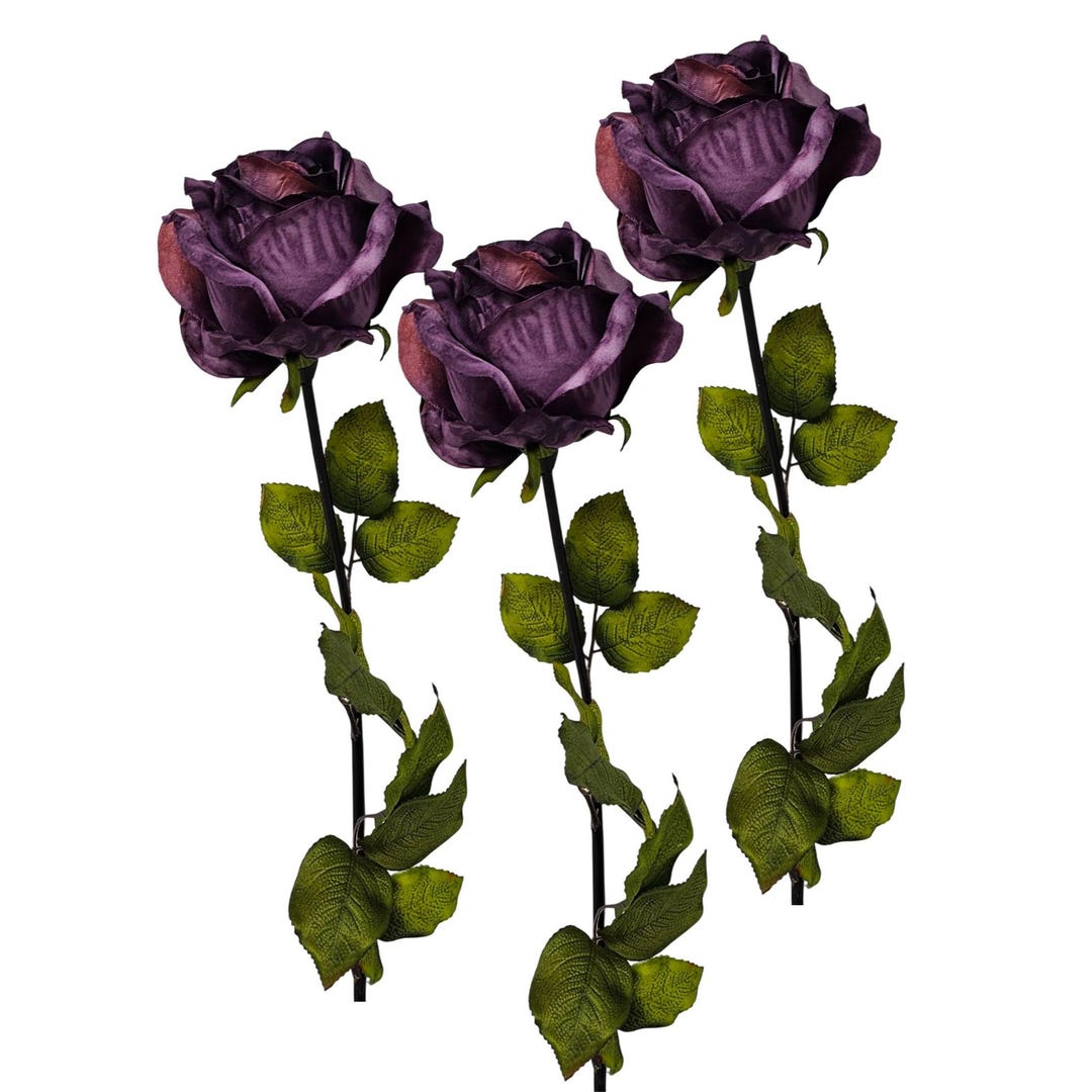 Purple Full Stem Artificial Rose Blossom 31", Faux Floral Flower (set ...