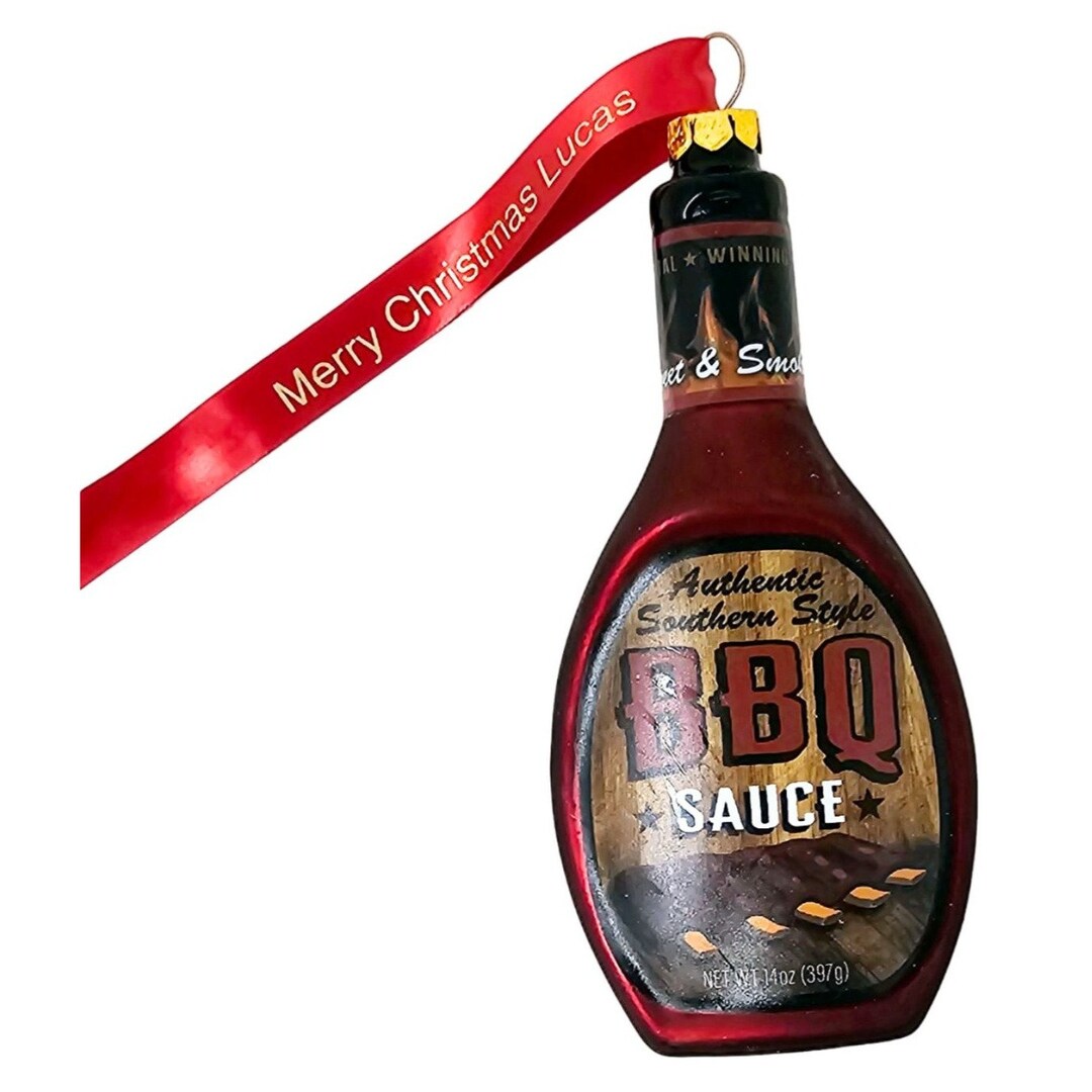 Southern Style BBQ Barbeque Sauce 5.5" Glass Bottle Ornament ...
