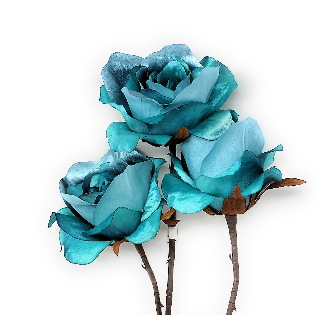 5" Blooming Metallic Turquoise Blue Rose, Artificial Flower Stem ...