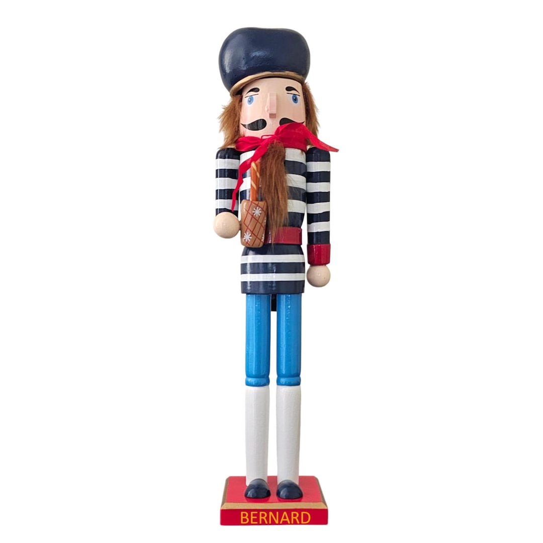 French Chef Frenchman Beer and Pretzels Blue Beret 16" Wood Nutcracker ...