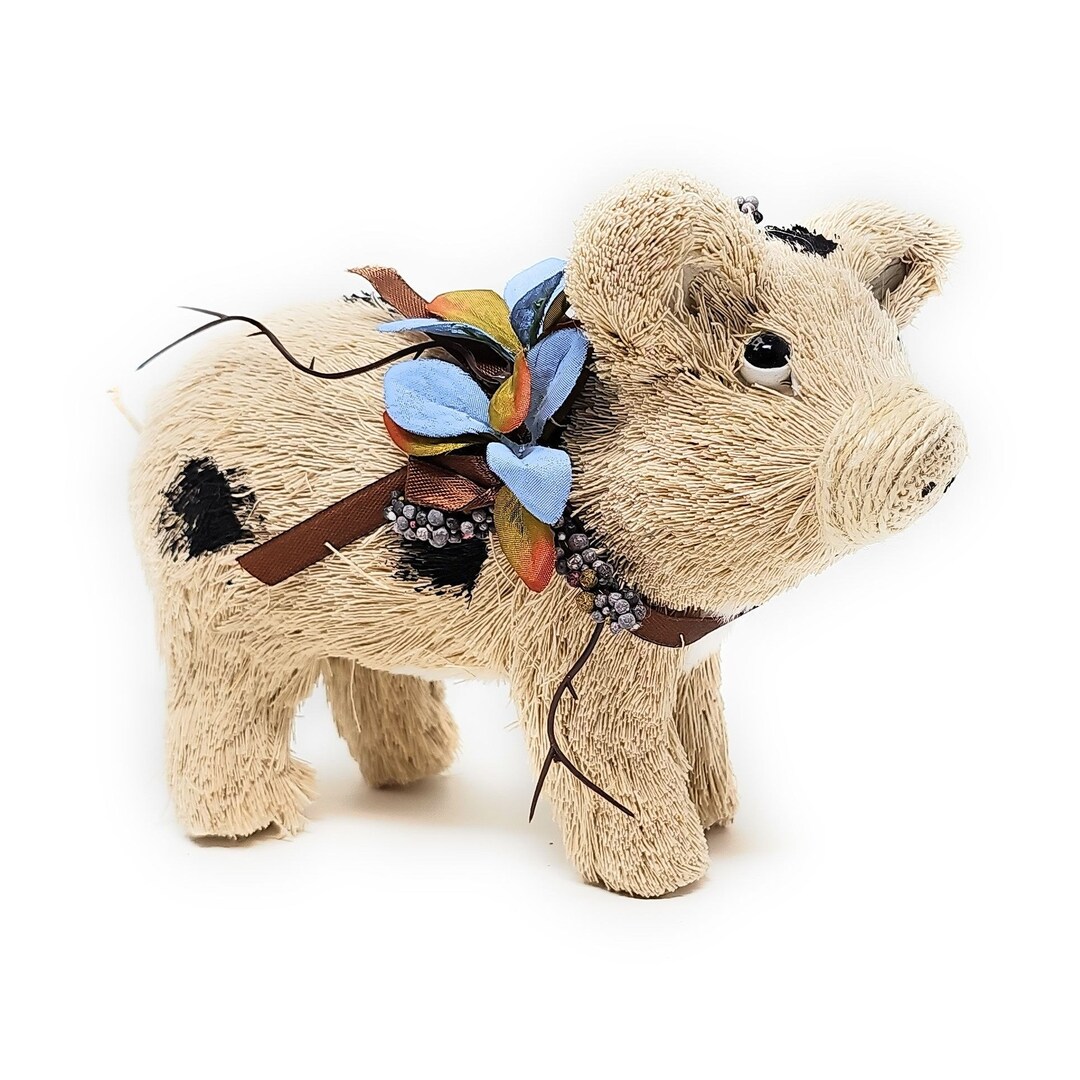 6.5 Sisal Standing Pig With Flowers Fall Thanksgiving - Etsy