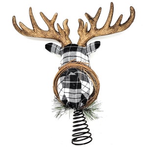 Buffalo Check Deer Wreath Center Black and White Plaid Rustic Head With ...