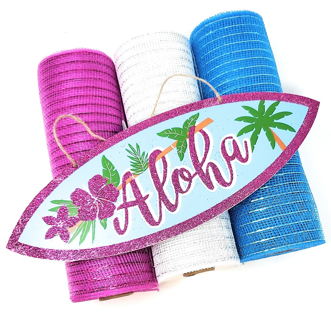 Aloha Summer 10 Deco Mesh Wreath Kit ribbon, Center Sign - Etsy