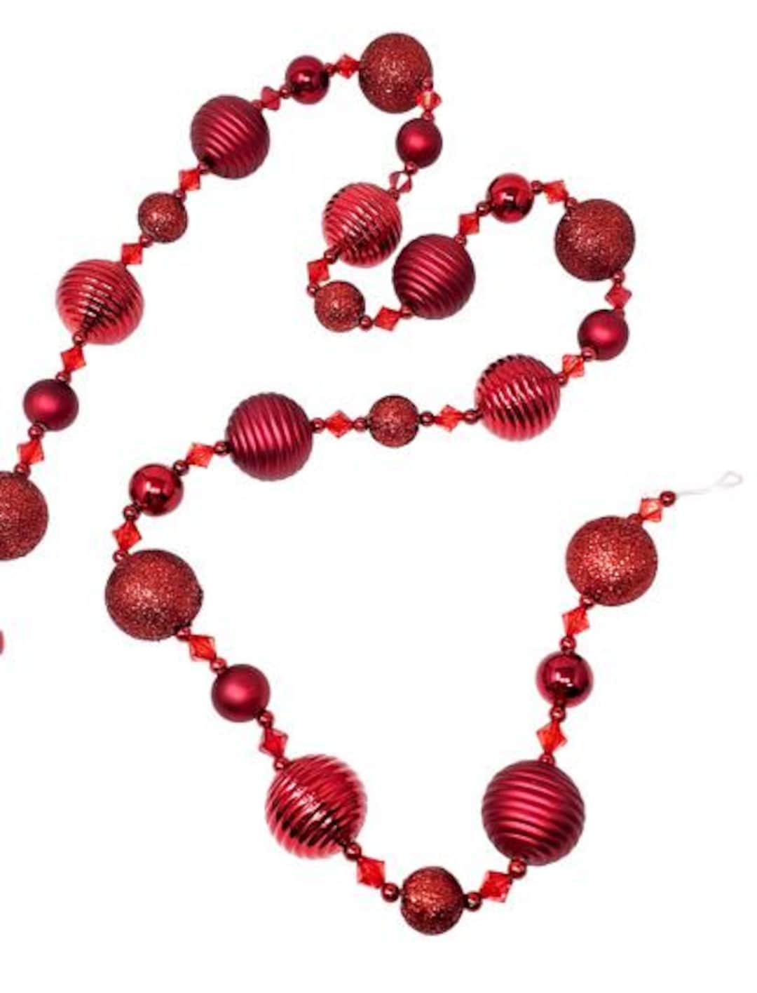 Red Glitter Ball Christmas Tree Garland - Holiday Party Decor, 6 Feet ...