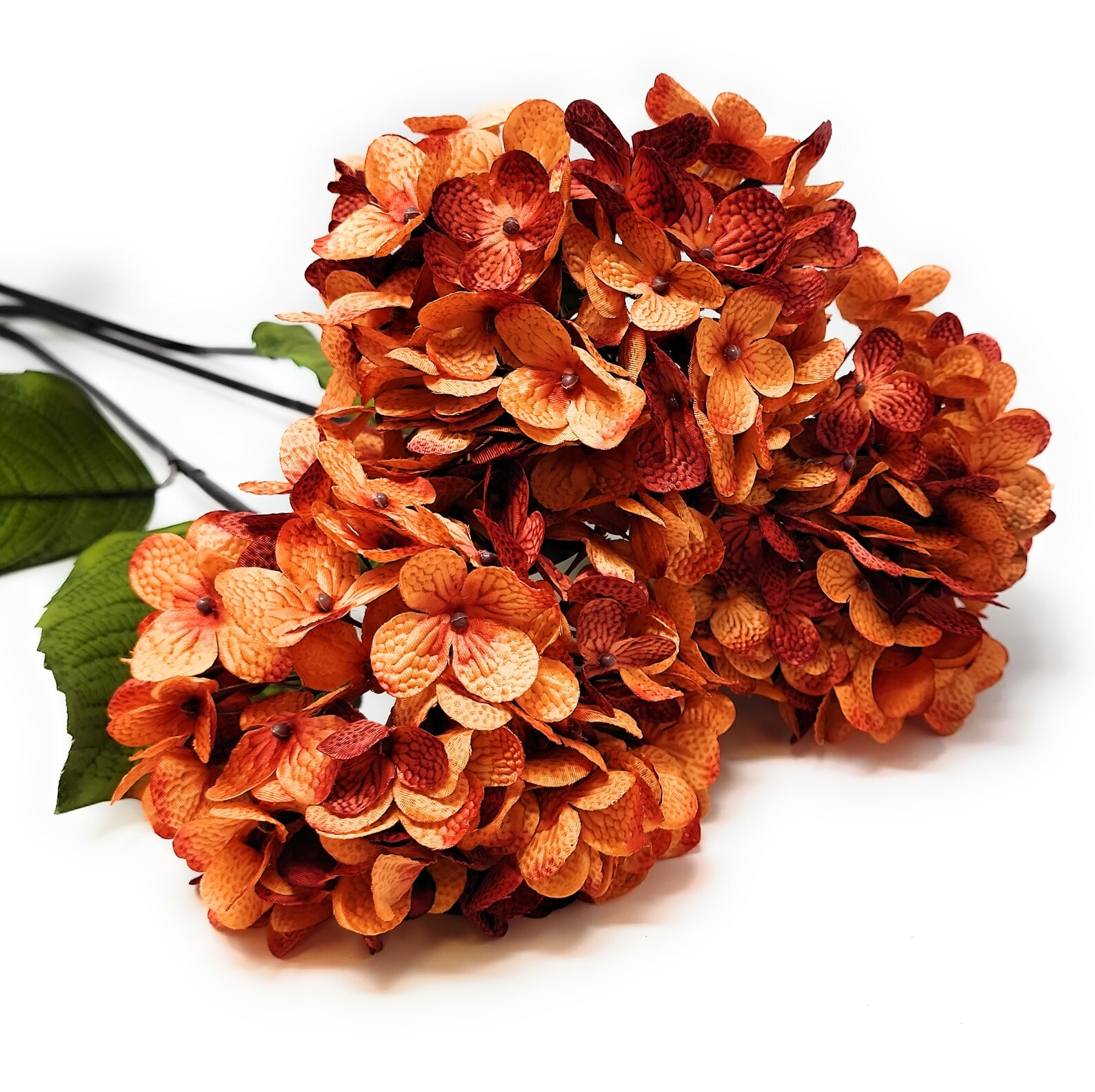Harvest Orange Hydrangea Artificial 28" Flower Stem, Floral Decor (set ...