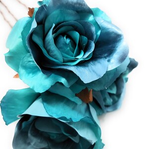 5" Blooming Metallic Turquoise Blue Rose, Artificial Flower Stem ...