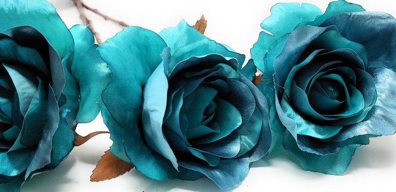 5" Blooming Metallic Turquoise Blue Rose, Artificial Flower Stem ...