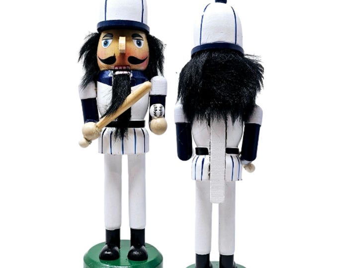 Baseball Player Blue White Uniform Bat Ball Christmas 10" Nutcracker ...