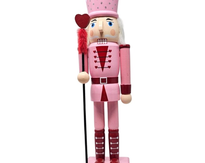 Valentine Heart Staff Pink Solider 14" Wood Nutcracker - Personalized ...