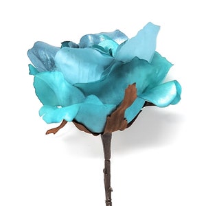 5" Blooming Metallic Turquoise Blue Rose, Artificial Flower Stem ...