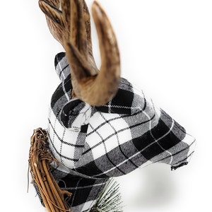 Buffalo Check Deer Wreath Center Black and White Plaid Rustic Head With ...