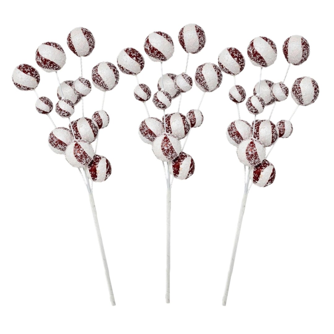 Round Peppermint Candy Red and White Floral Picks set of 3 - Etsy