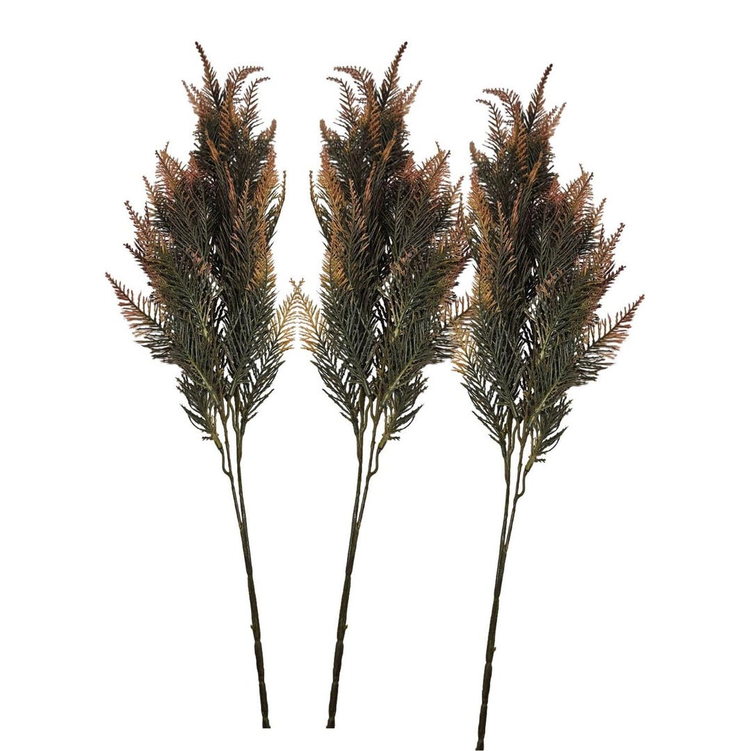 Sage Green Burnished Brown Spiked Fern Spray, Faux Floral Decor, Full ...