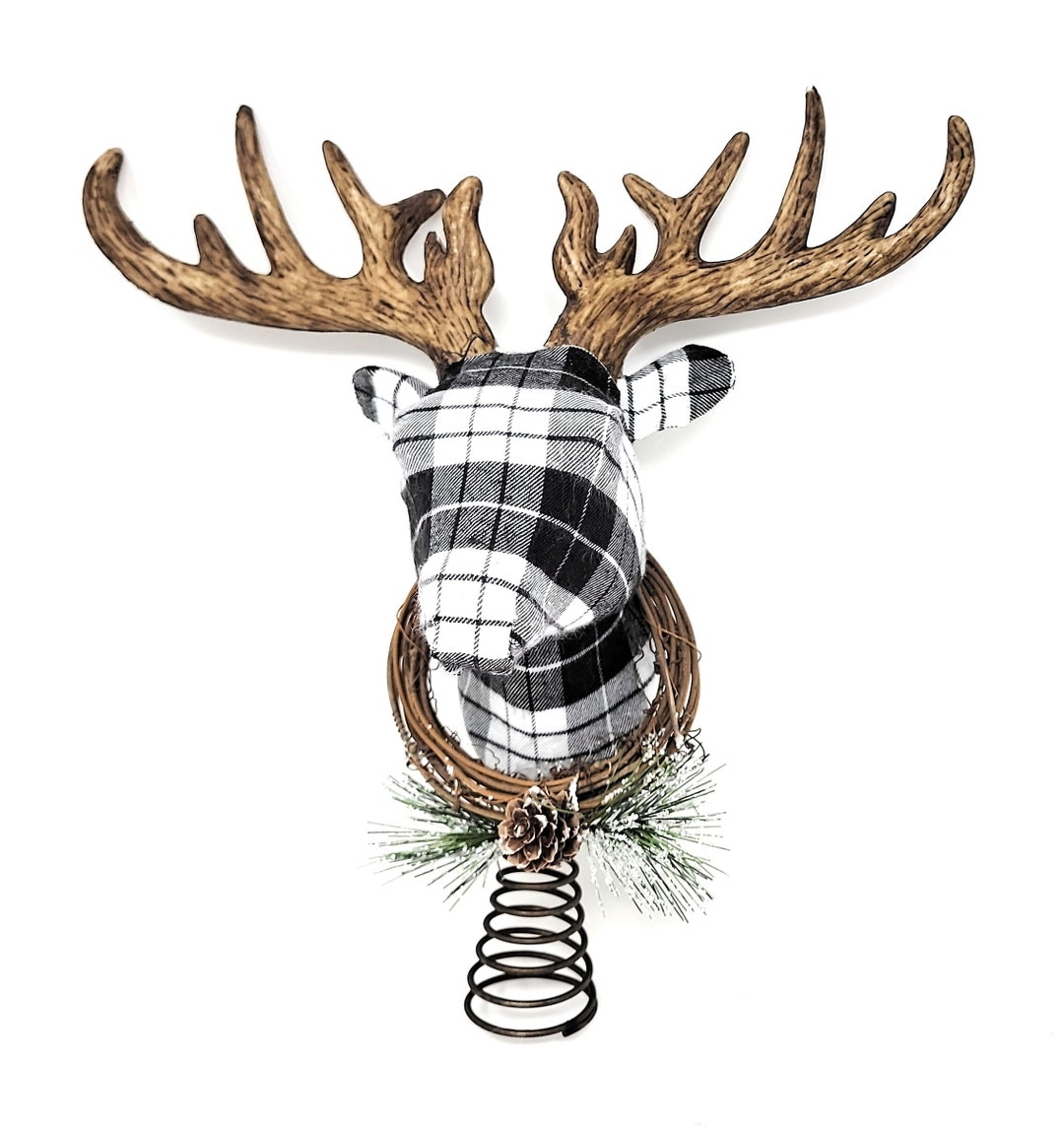 Buffalo Check Deer Wreath Center Black and White Plaid Rustic Head With ...