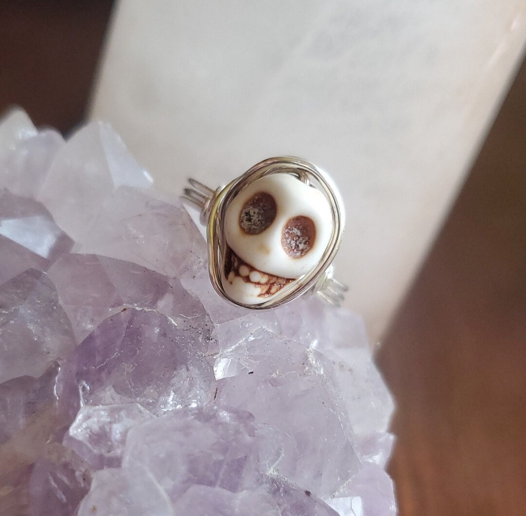 Silver Skull Rings, Silver or Copper Wire Wrapped Skull Ring, Turquoise ...