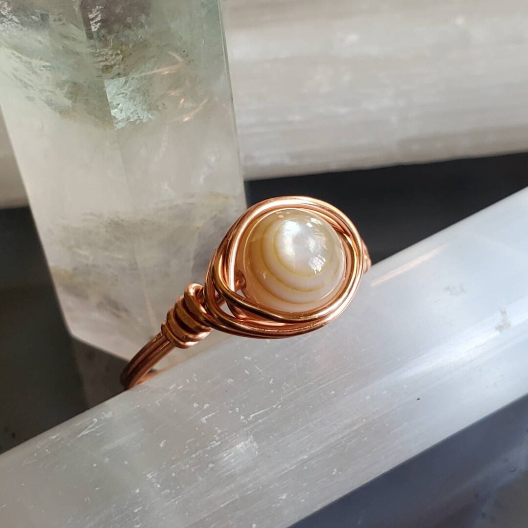 White Banded Agate Stone Wire Wrapped Ring, White Agate Silver Ring ...