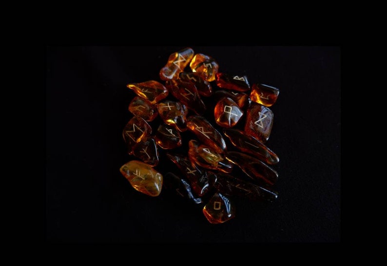 24 Elder Futhark Runes Engraved in Baltic Amber – Optional +1 Wyrd ...