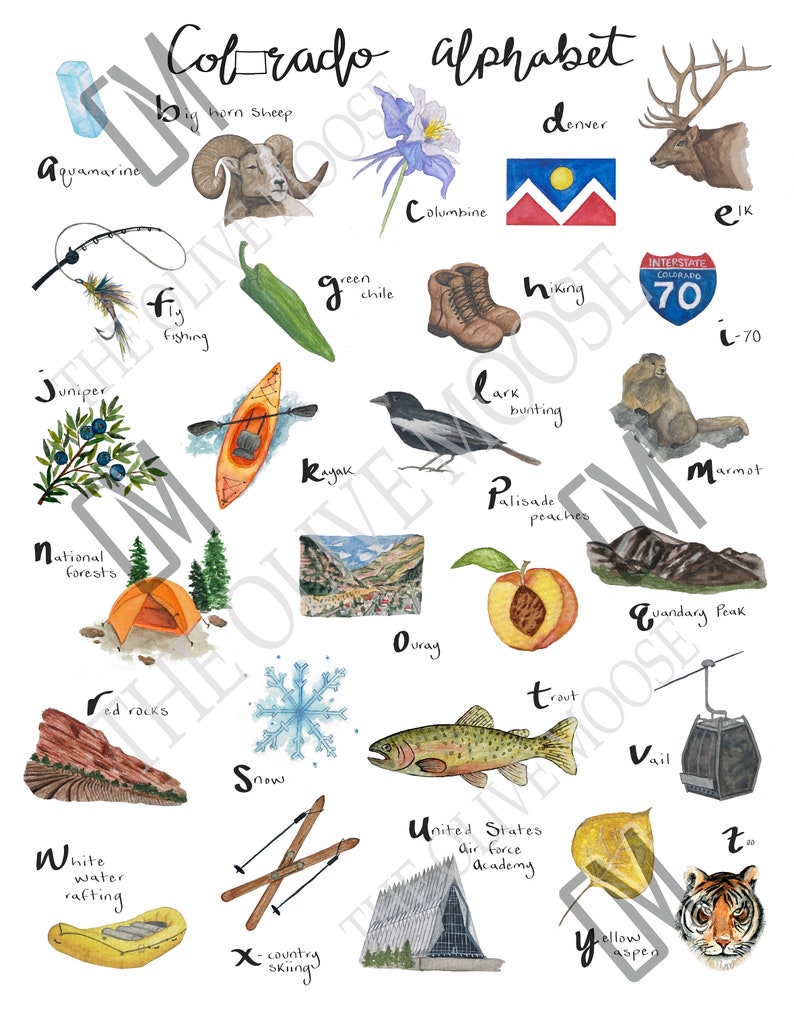 Colorado Alphabet Watercolor Poster Print, 11x14 or 16x20 - Etsy