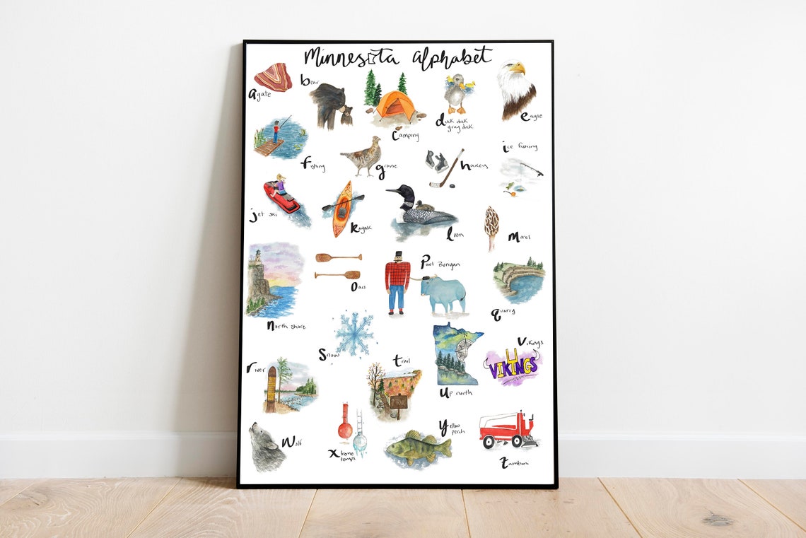Minnesota Alphabet Watercolor Poster Print, 11x14 or 16x20 - Etsy