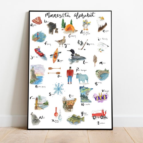 Minnesota Alphabet Watercolor Poster Print 11x14 or 16x20 - Etsy
