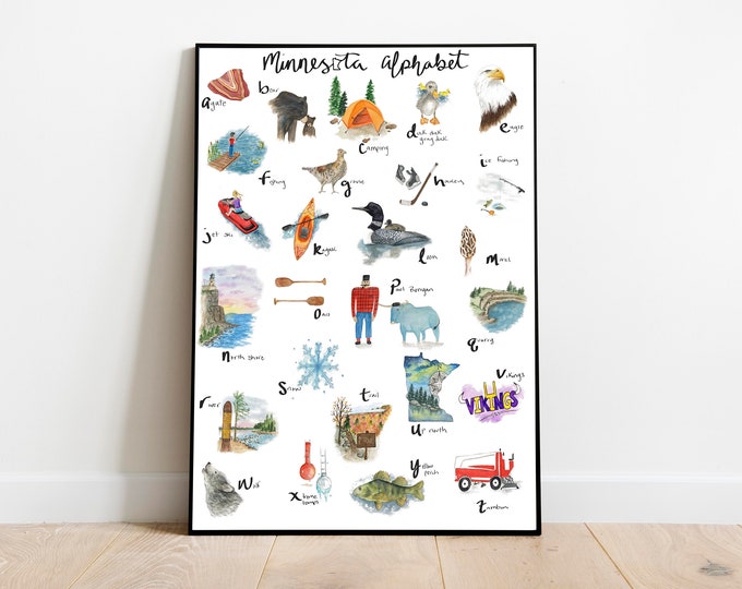 Minnesota Alphabet Watercolor Poster Print, 11x14 or 16x20 - Etsy