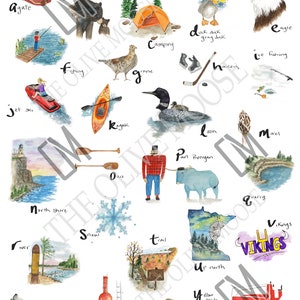 Minnesota Alphabet Watercolor Poster Print, 11x14 or 16x20 - Etsy