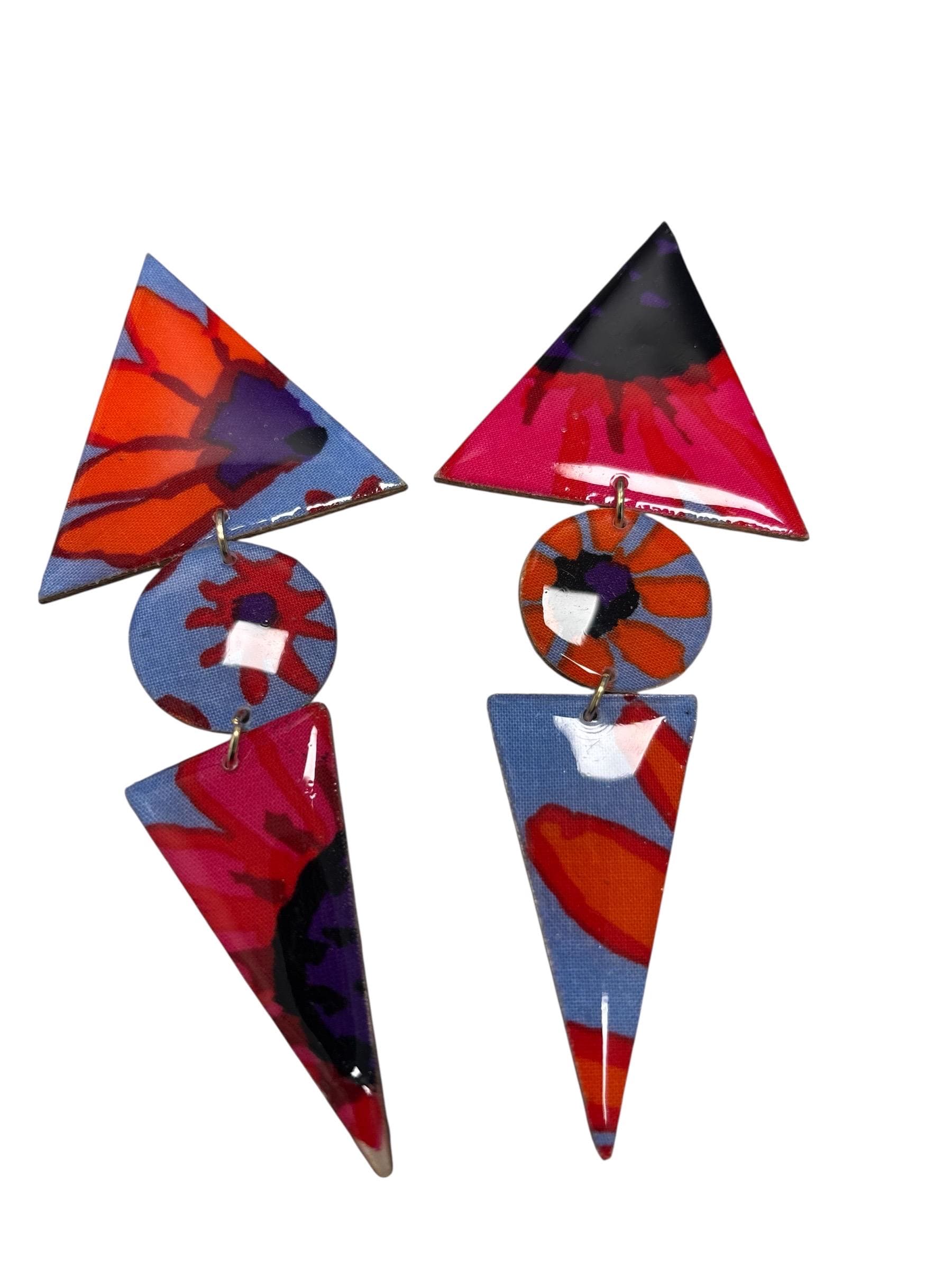 Geometric Statement Earrings, Abstract Fabric Earrings, Bold Colorful ...