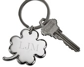 Personalized Silver Four Leaf Clover Key Chain Engraved Gift | Etsy